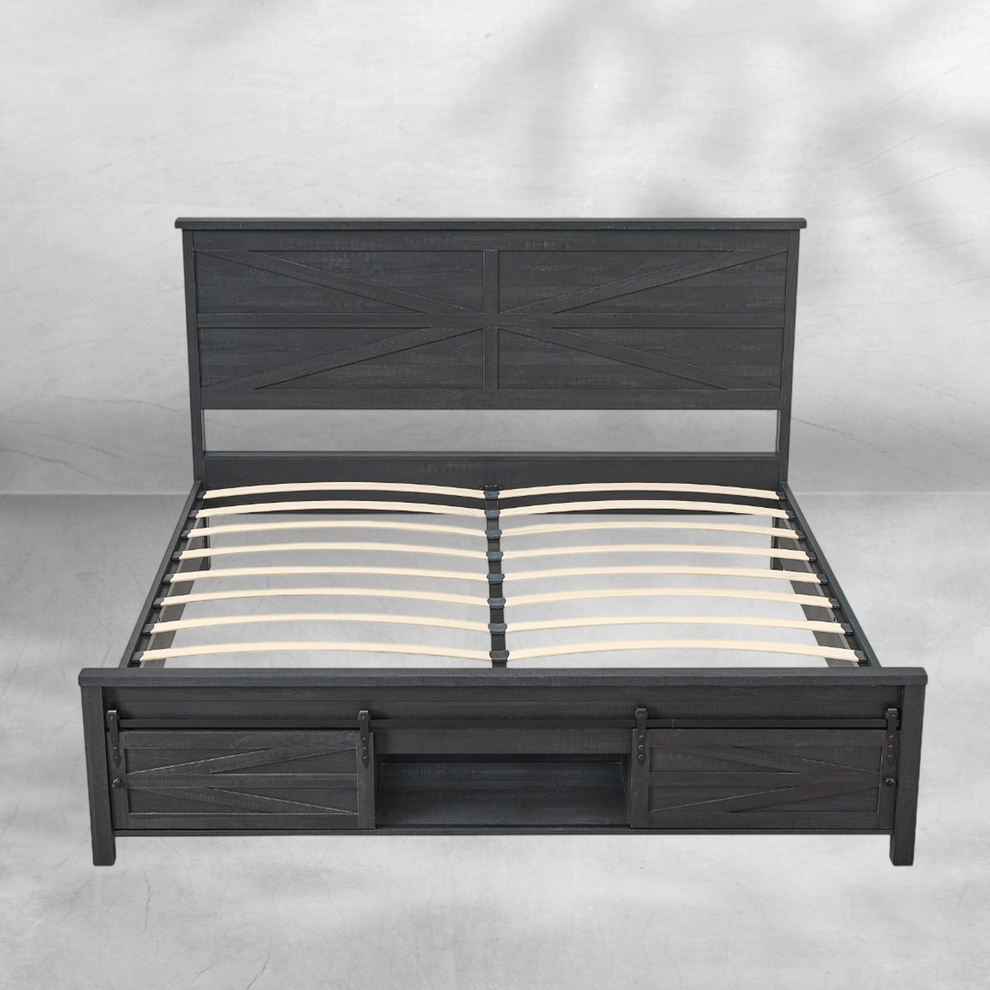 Full Size Farmhouse Wood Bed Frame 58" with Barn Door Cabinets ...